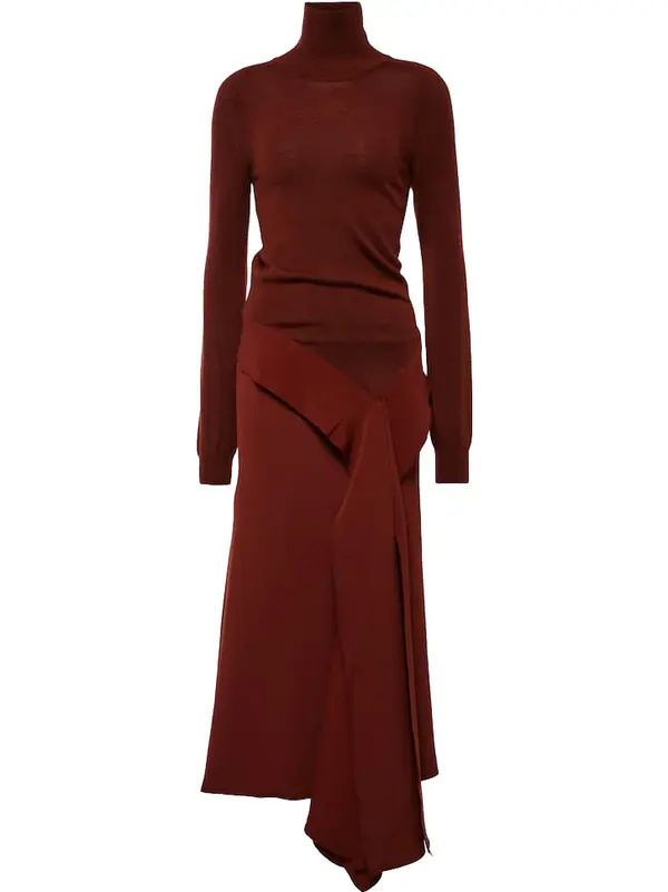 Victoria Beckham Turtleneck Wool And Crêpe Midi Dress - Red