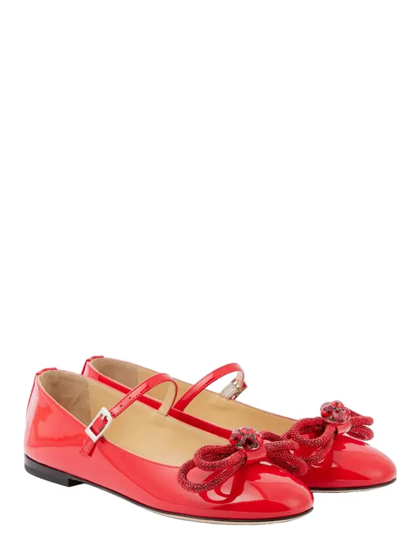 Mach & Mach Bow-detail Patent Leather Mary Jane Flats - Red