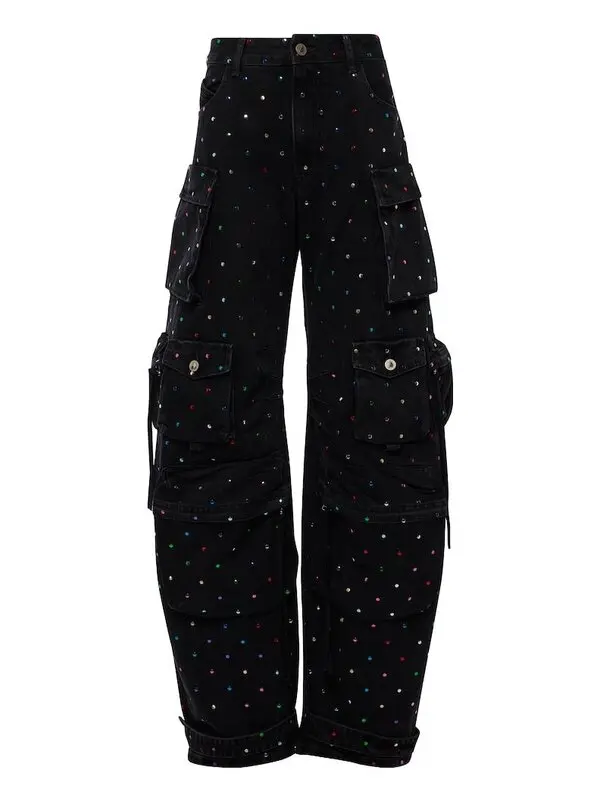 Attico Fern Studded High-rise Cargo Jeans - Black