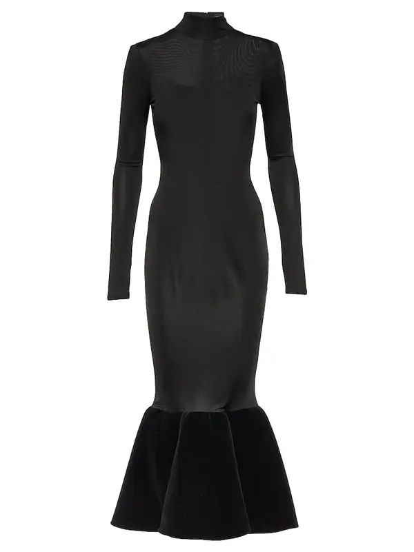 David Koma Flounced Jersey Midi Dress - Black