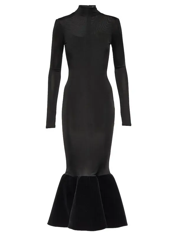 David Koma Flounced Jersey Midi Dress - Black