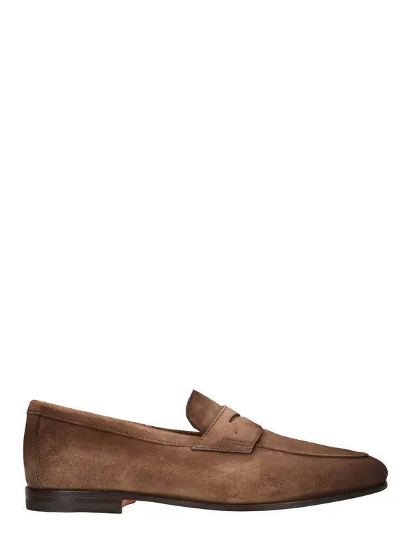 Santoni Suede Penny Loafers - Brown