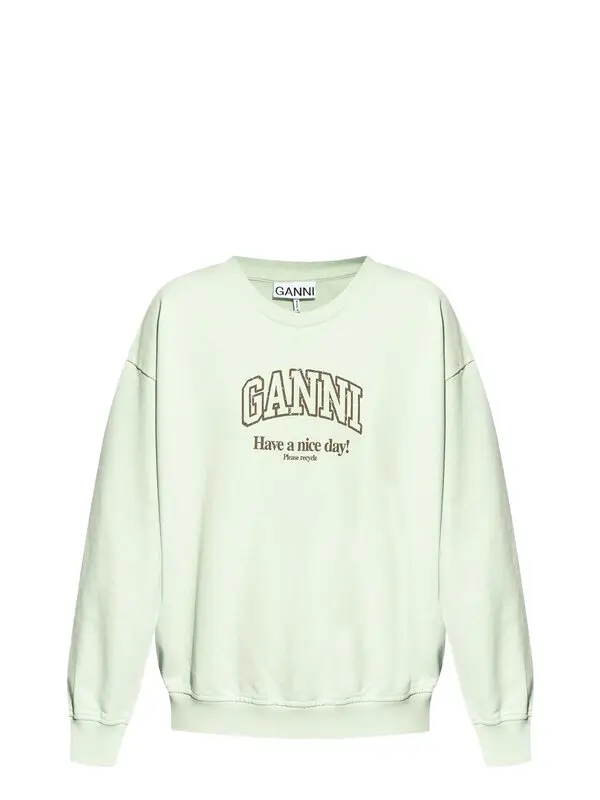 GANNI Logo-print Organic Cotton Sweatshirt - Green