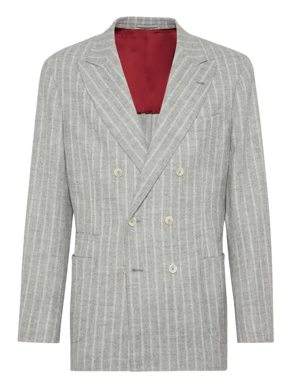 Brunello Cucinelli Striped Double-breasted Blazer - Grey