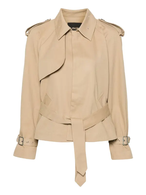 Maje Studded Cotton Gabardine Trench Coat - Neutrals