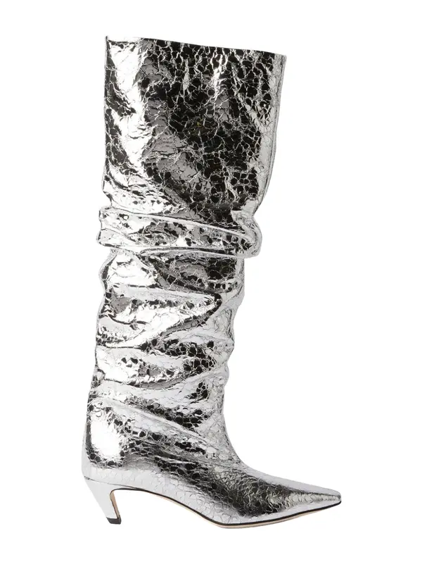 MSGM Ruched Foiled Leather Boots - Silver