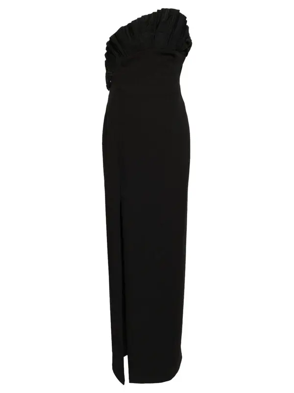 Marchesa Strapless Gown With Pleat Detailing - Black