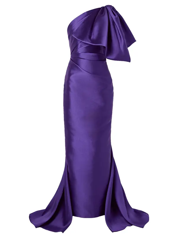 Solace London Priya One-shoulder Satin-twill Gown - Purple