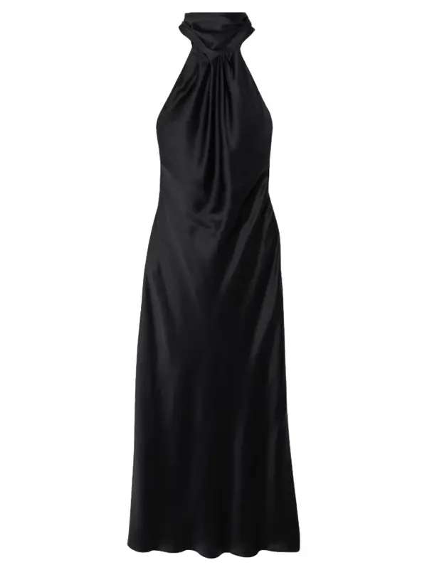 Max Mara Moli Open-back Draped Silk-satin Halterneck Midi Dress - Black