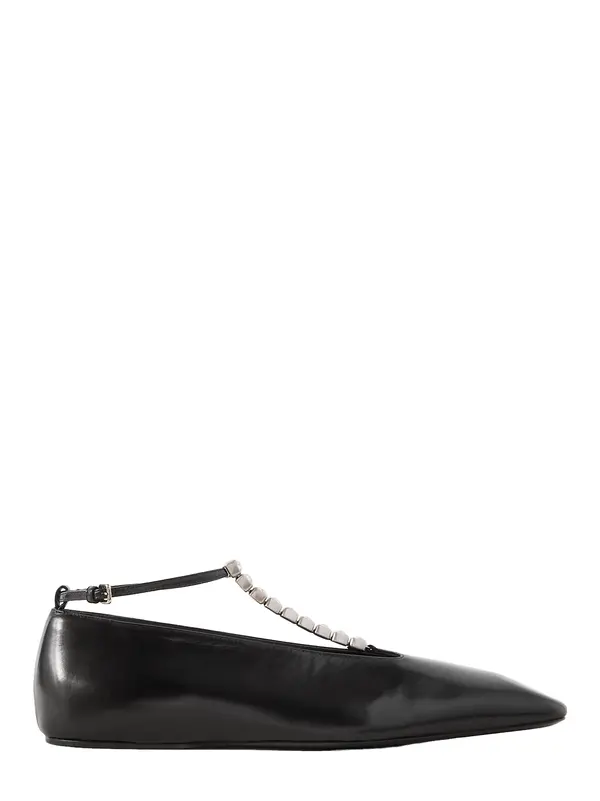 JIL SANDER Crystal-embellished Leather Ballet Flats - Black