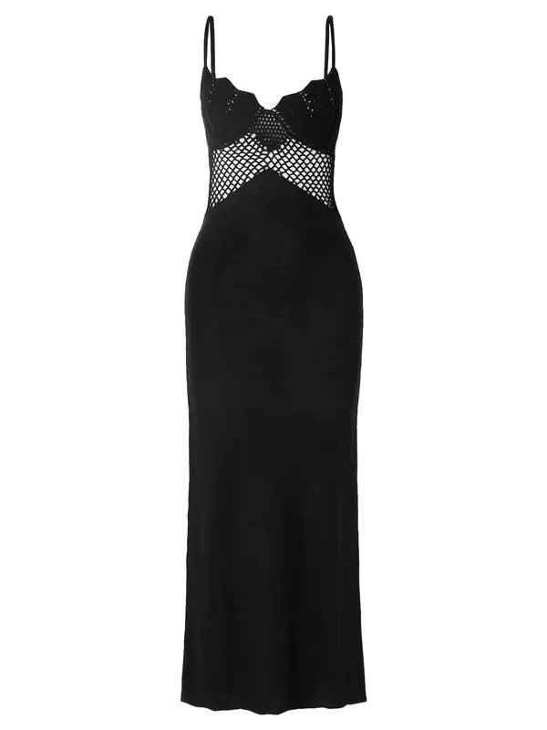 Staud Tara Crochet-trimmed Knitted Maxi Dress - Black