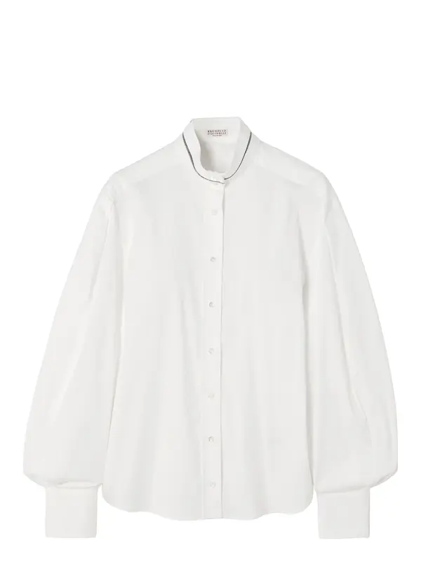 Brunello Cucinelli Embellished Cotton-blend Poplin Shirt - White