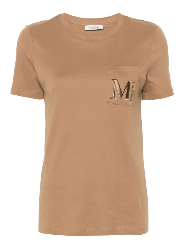 Max Mara Embroidered Logo Cotton T-shirt - Brown