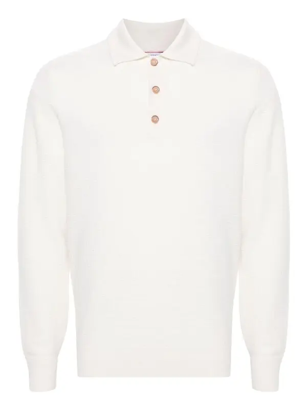 Brunello Cucinelli Waffle-knit Cashmere Polo Shirt - White