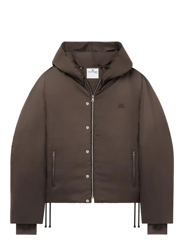 COURREGES Logo-patch Hooded Puffer Jacket - Brown
