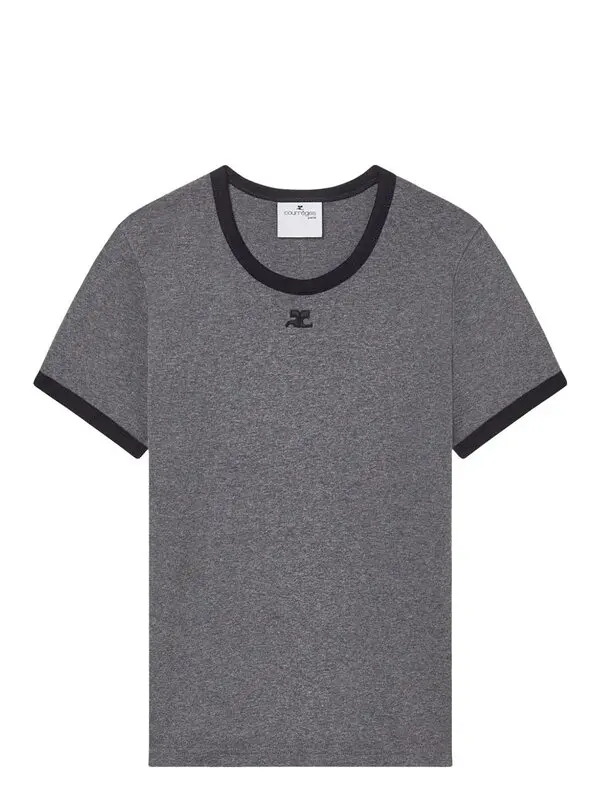 COURREGES Logo-embroidered Cotton T-shirt - Grey
