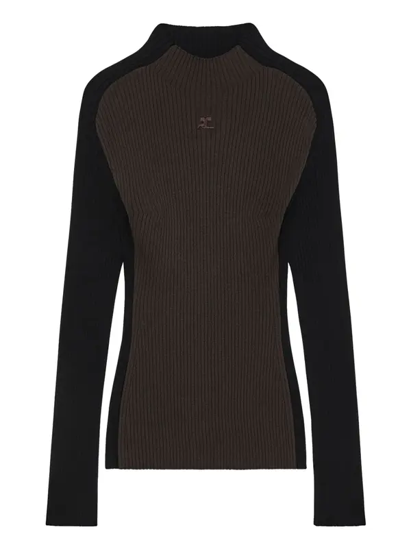 COURREGES Logo-embroidered Ribbed Jumper - Black