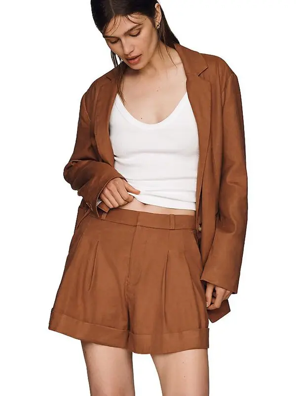 Maeve Avery Linen Stretch Roll Cuff Shorts - Brown