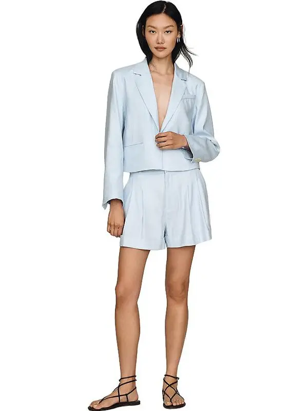 Maeve Avery European Linen Stretch Roll Cuff Shorts - Ice Melt