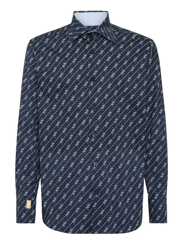 BILLIONAIRE Monogram-pattern Cotton Shirt - Blue