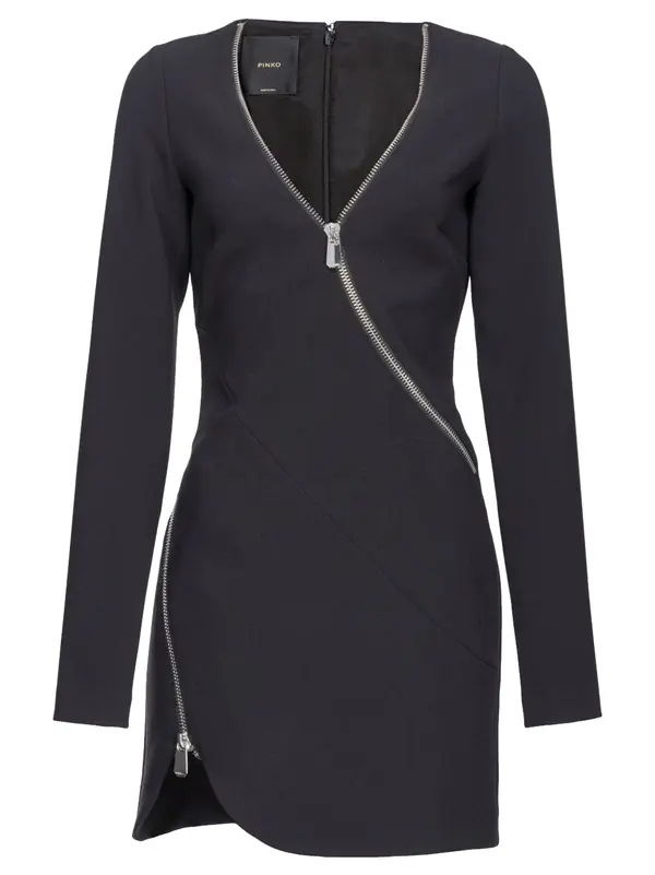 Pinko Zipped Crepe Mini Dress - Black