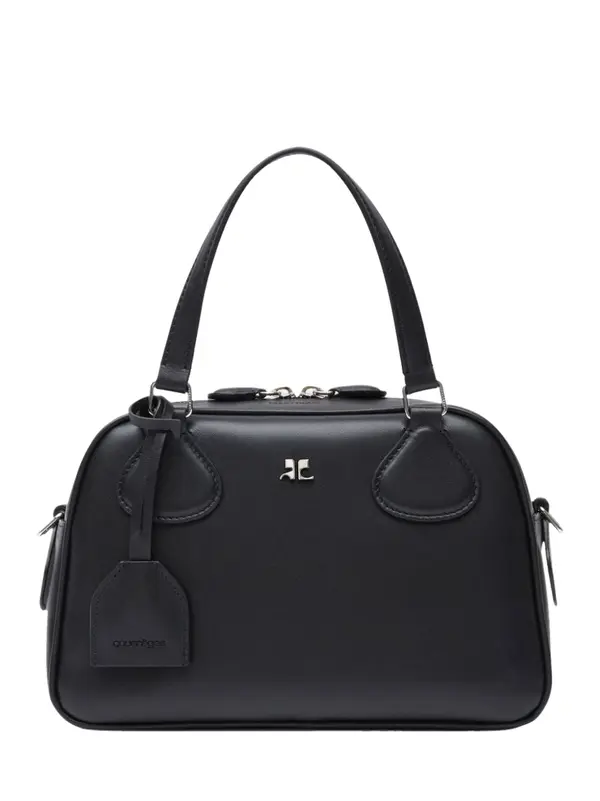 COURREGES Logo Plaque Leather Bowling Bag - Black