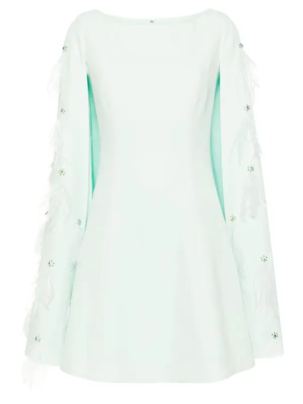Huishan Zhang Feather-embellished Cape Mini Dress - Mint - Mint
