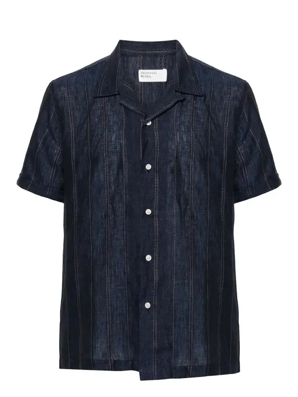Universal Works Road Striped Linen Shirt - Blue