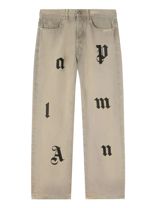 Palm Angels Logo-patch Straight Leg Jeans - Grey