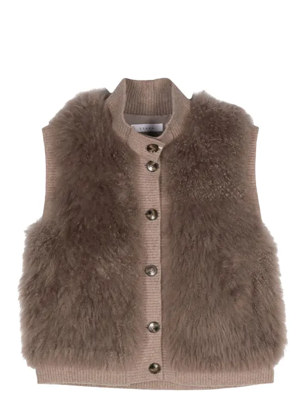 LISKA Fur-design Ribbed-trim Gilet - Brown