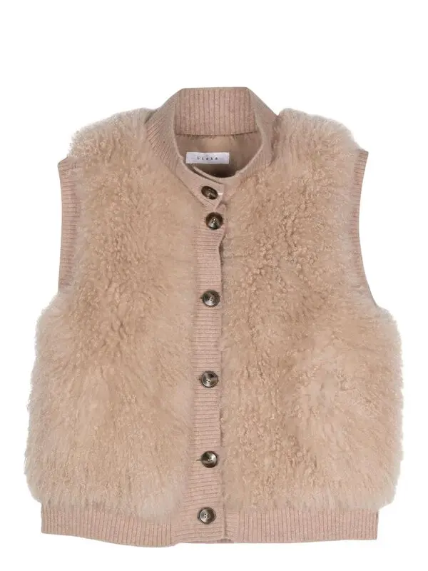 LISKA Fur-design Ribbed-trim Gilet - Neutrals