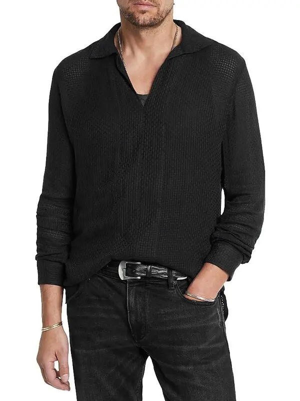John Varvatos Paul Mesh Regular Fit Popover Shirt - Black