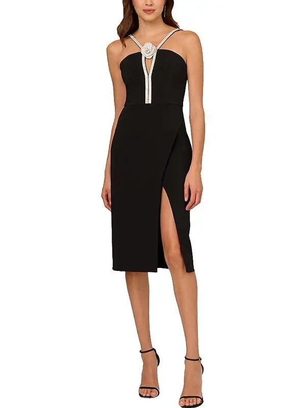 LIV FOSTER Embellished Twill Halter Midi Dress - Black