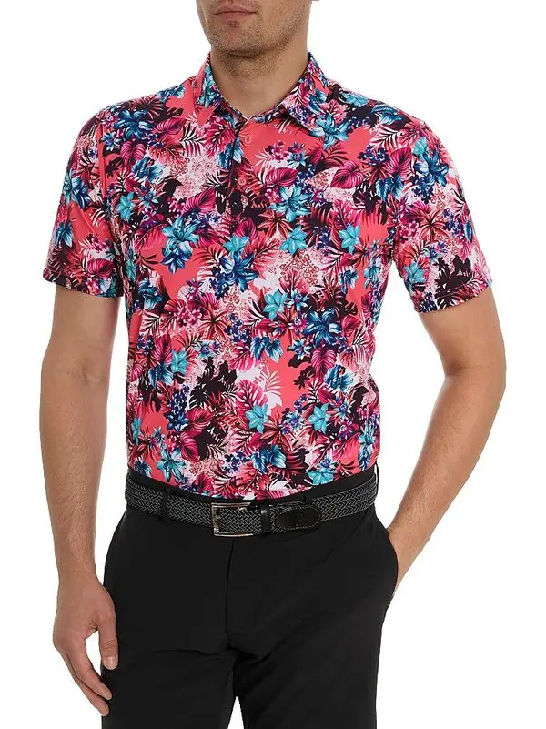 Robert Graham Island Time Floral Classic Fit Performance Polo Shirt - Coral