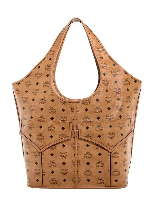 Mcm Leni Visetos Xl Shopper Tote - Cognac