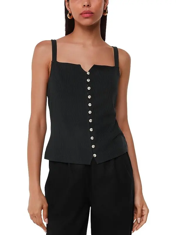 Whistles Ribbed Button Front Top - Black