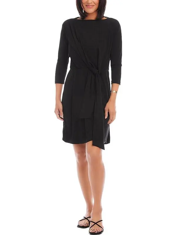 Karen Kane Three Quarter Sleeve Tie Waist Dress - Black
