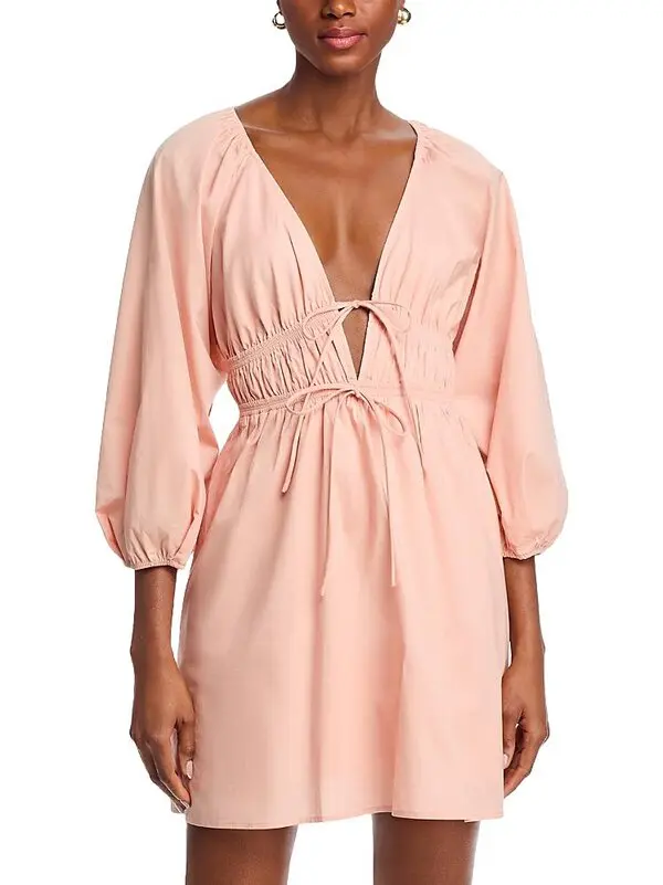 WAYF Leighton Poplin Mini Dress - Cashew