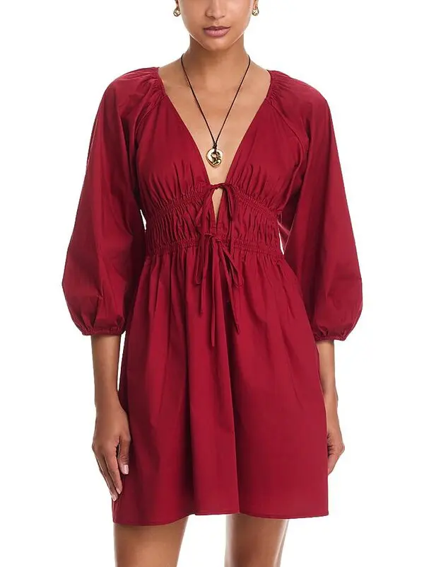 WAYF Leighton Poplin Mini Dress - Crimson