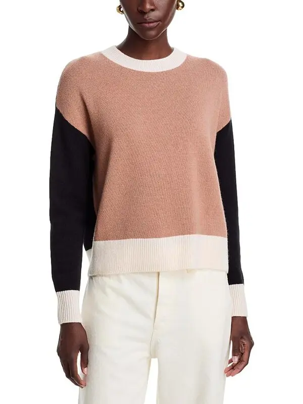 Bloomingdale'S Color Block Drop Shoulder Crewneck Sweater Exclusive - Camel Multi