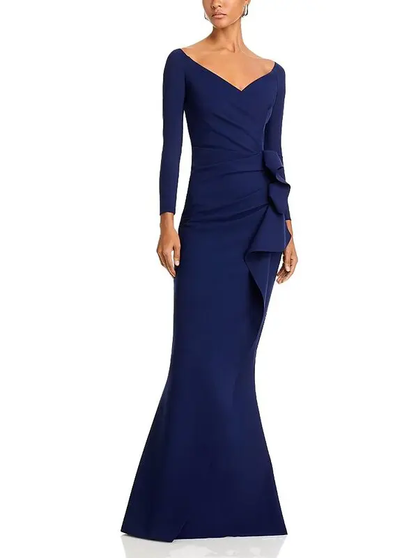 Chiara Boni La Petite Robe Silveria Side Ruffle Gown - Navy