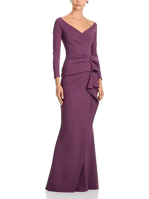 Chiara Boni La Petite Robe Silveria Side Ruffle Gown - Plum