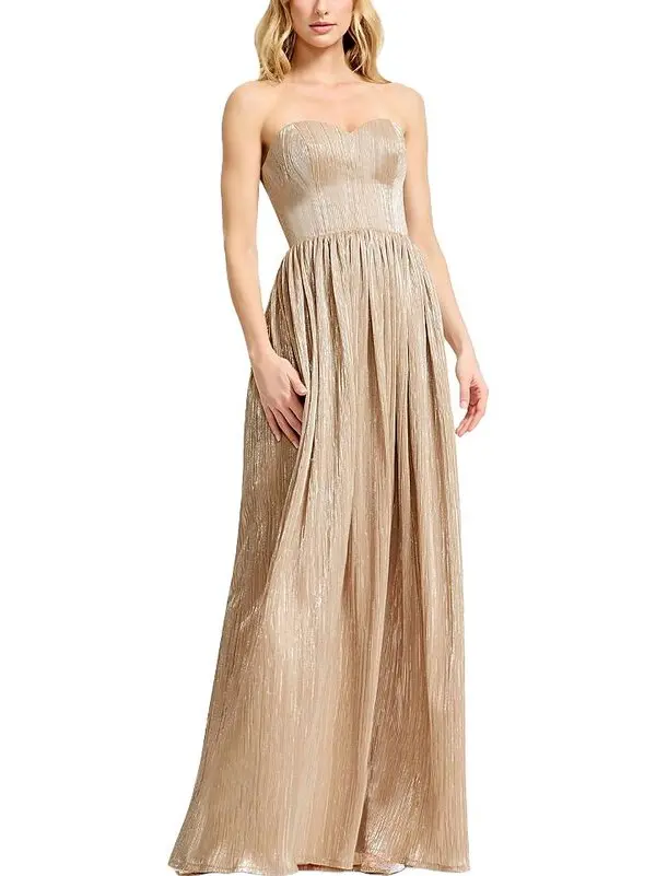 Dress The Population Audrina Plisse Maxi Gown - Champagne