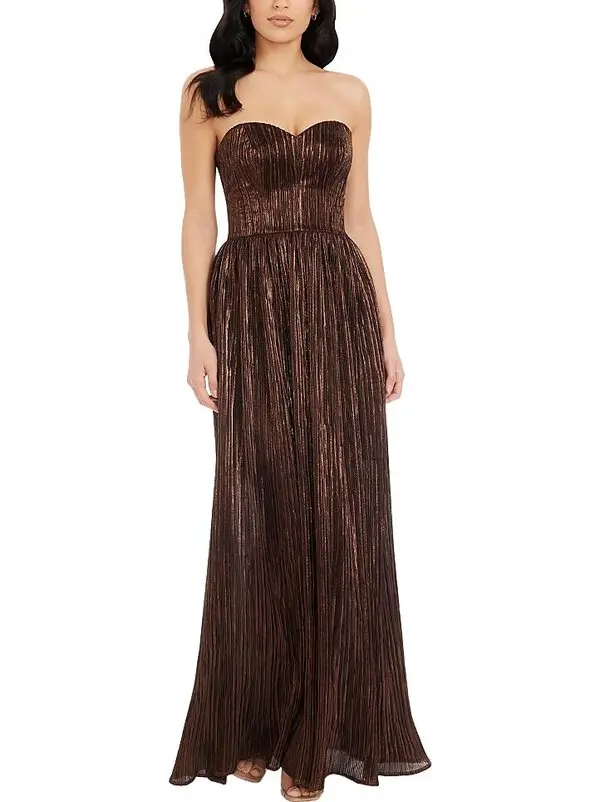 Dress The Population Audrina Plisse Maxi Gown - Mocha