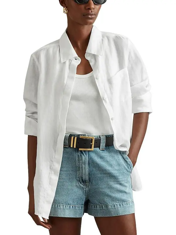 REISS Belle Linen Shirt - White