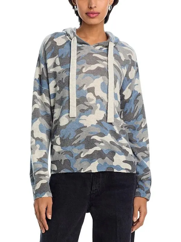 Aqua 100% Cashmere Camo Hoodie - Blue