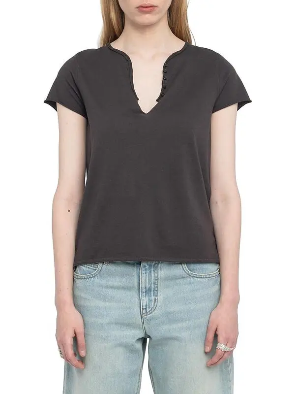 Zadig&Voltaire Diamante Henley Tee - Dark Chocolate