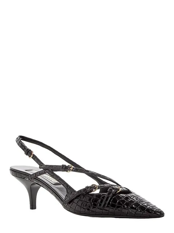 Miu Miu Croc Embossed Pointed Toe Pumps - Nero