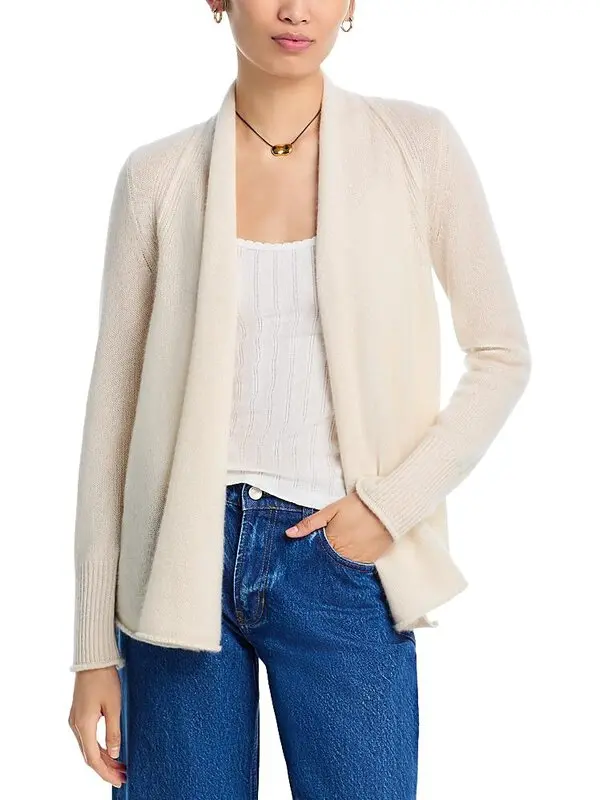 Aqua 100% Cashmere Drape Front Cardigan - Ash