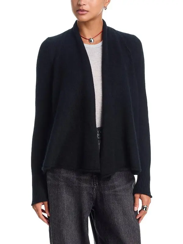 Aqua 100% Cashmere Drape Front Cardigan - Black